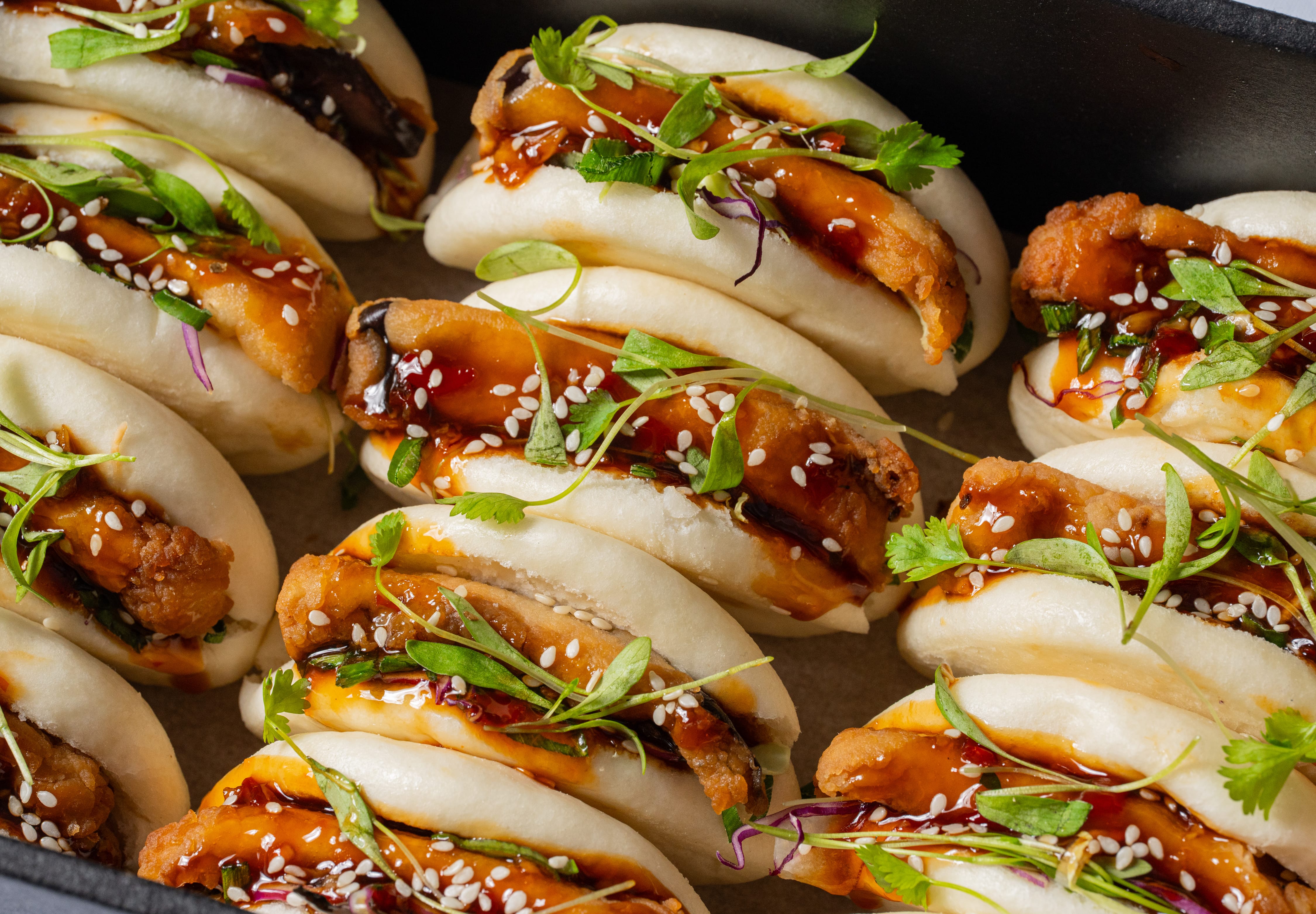 Crispy miso eggplant & nori bao – Catering by Simon Sandall