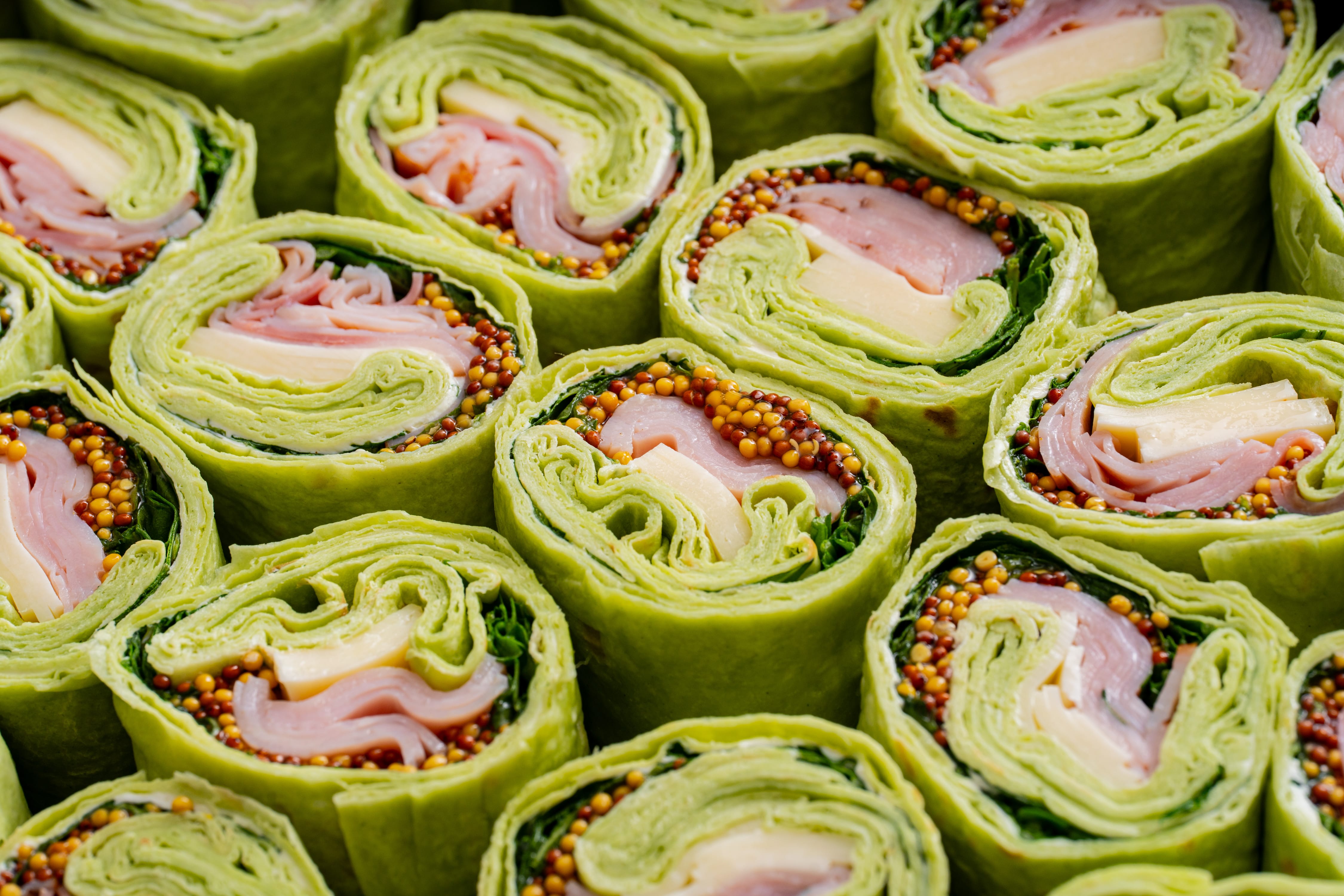 Leg ham, cheese & seeded mustard wrap – Catering by Simon Sandall